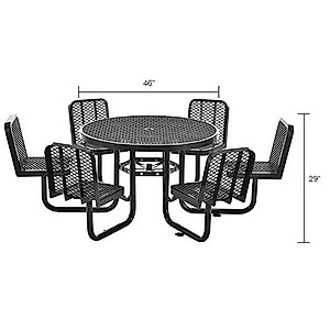 Global Industrial 46" Round Expanded Metal Carousel Picnic Table with 6 Seats, Black