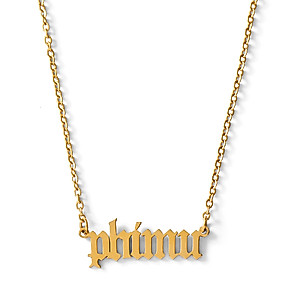 Sorority Shop Phi Mu Necklace — PM Old English Font Design, 18K Gold Plated, Phi Mu Gifts for Women