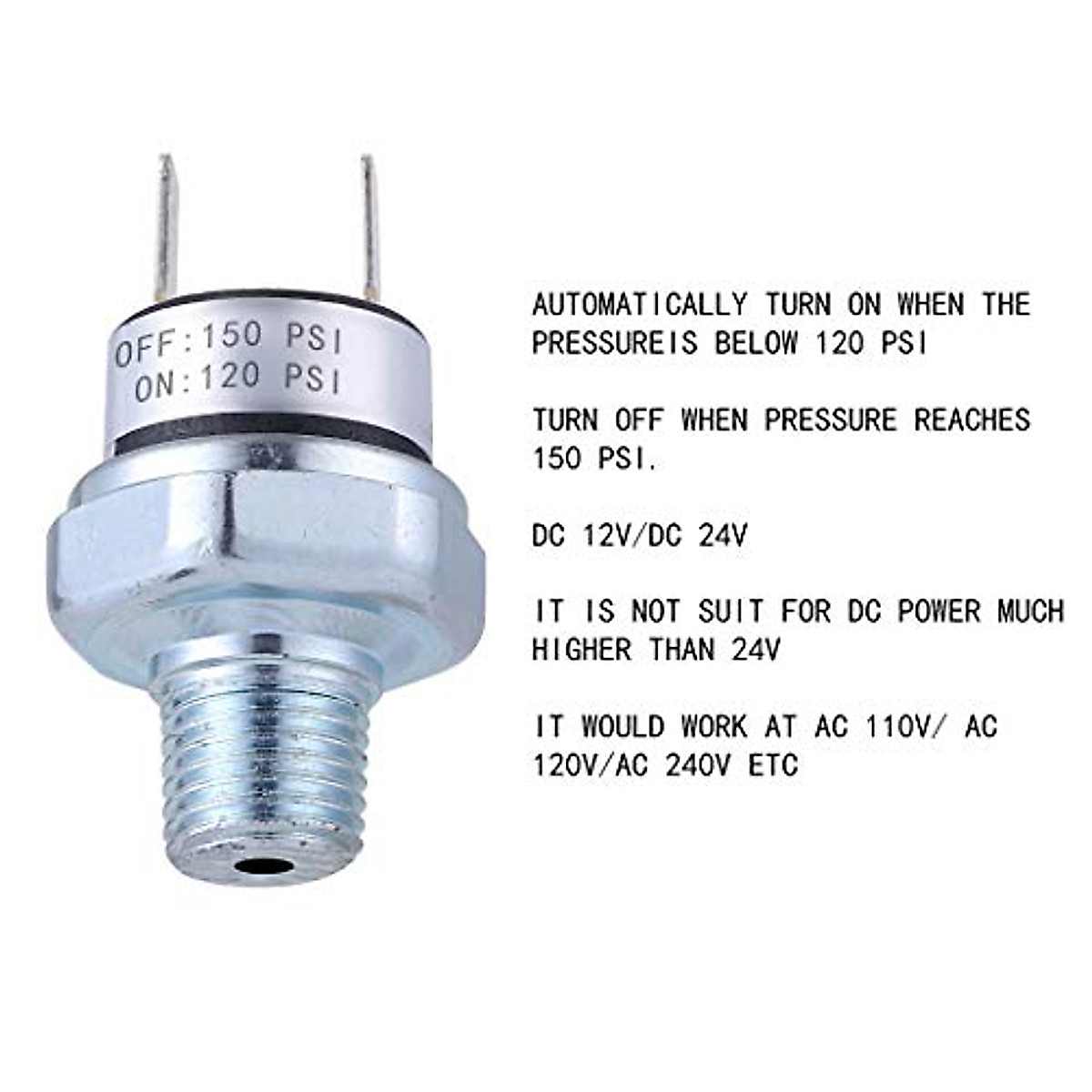 Pressure Switch 120-150 PSI Air Compressor Pressure Switch 1/4"-18 NPT Air Pessure Switch 24V 12V Pressure Switch Air Tank High 150PSI Pressure Switch 120PSI Pressure Controller