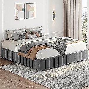 Yaheetech King Bed Frame Upholstered Platform Bed with 4 Storage Drawers, Large Storage Space/Strong Wooden Slats/Non-Slip and Noise-Free/No Fixed Headboard/No Box Spring Needed/Dark Gray King Bed