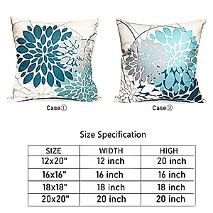 Teal Blue Decorative Throw Pillow Covers 18x18 Inch Pillow Covers for Couch Living Room Bedroom Outdoor,Modern Sofa Throw Pillow Cover,Farmhouse Geometric Floral Linen Square Pillow Case,Set of 2