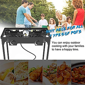Outdoor & Indoor Portable Propane Stove, Single & Double Burners with Gas Premium Hose, Detachable Legs for Backyard Kitchen, Camping Grill, Hiking Cooking, Outdoor Recreation (DB02-Large,2 Burners)