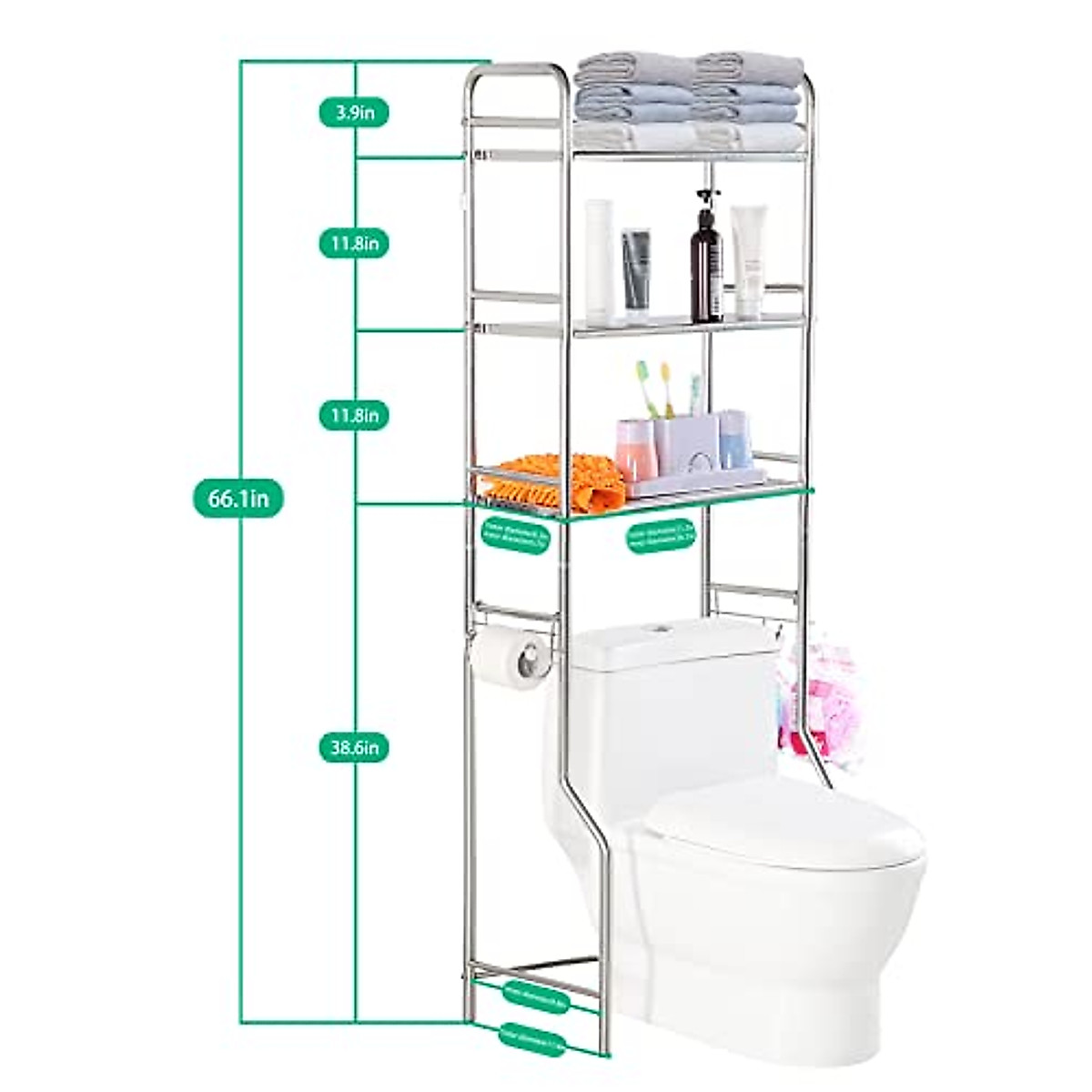 susunnus Over The Toilet Storage 3 Tier,Over The Toilet Shelf,Over Toilet Bathroom Organizer,Over Toilet Shelf,Stainless Steel,Over Washer and Dryer Shelves,Bathroom Shelves Over Toilet