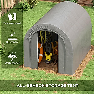 Outsunny 6' x 8' Garden Storage Tent with Galvanized Metal Frame, Waterproof Portable Shed, Heavy Duty Outdoor Shed for Bike, Motorcycle, Garden Tools - Gray