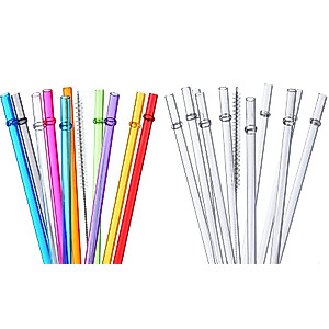 ALINK 10 Tritan Rainbow Reusable Straws + 10 Clear Tritan Plastic Straws with Cleaning Brush