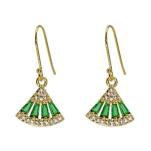 MOMOCAT 18K Gold Plated Triangle Small Emerald Green and Gold Statement Fringe Hanging Chandelier Rhinestone Drop Earrings for Women Jewelry Dangle Fashion