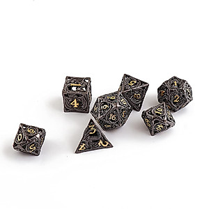 Hollow Metal D&D Dice Set with Gift Box, DND Role Playing Game D20 D12 D10 D8 D6 D4 Polyhedral Dice Set for Dungeons and Dragons Pathfinder Shadowrun Math Teaching RPG, Black Gold