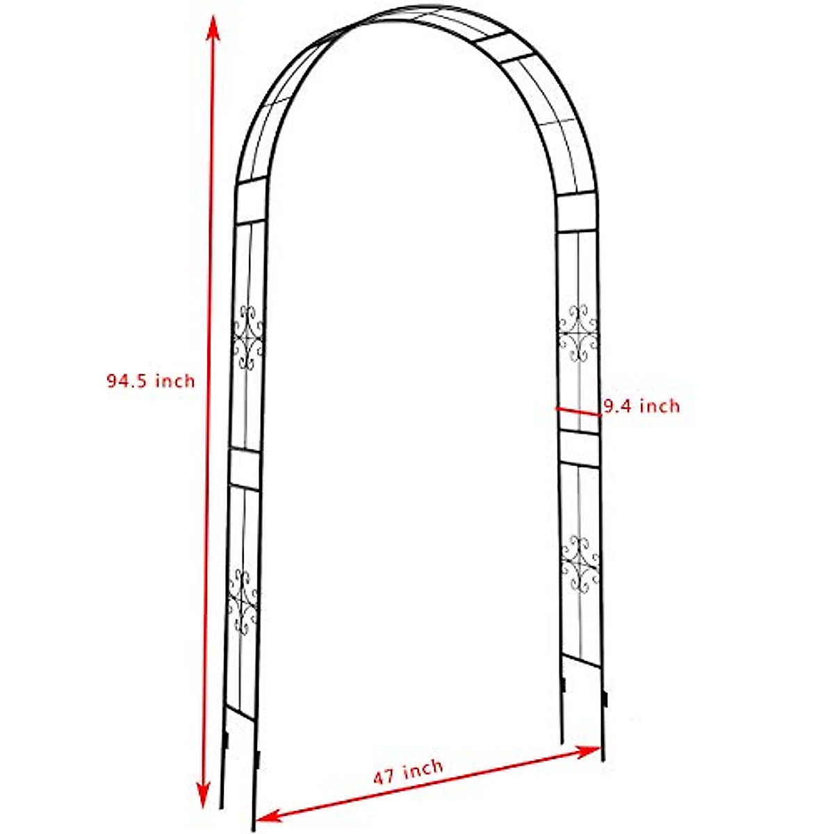 DOEWORKS Garden Arch, 3' 11''Wide x 7'10''High Garden Arbor with Sharp Ends for Climbing Vines and Plants,Weddings, Party Decoration, Black