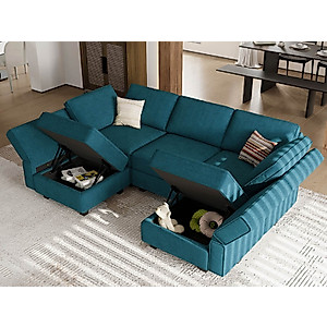 Belffin Sectional U Shaped Sofa Small Reversible Chaise Sectional Couch Convertible Ottoman Modular Sofa Couch Peacock Blue