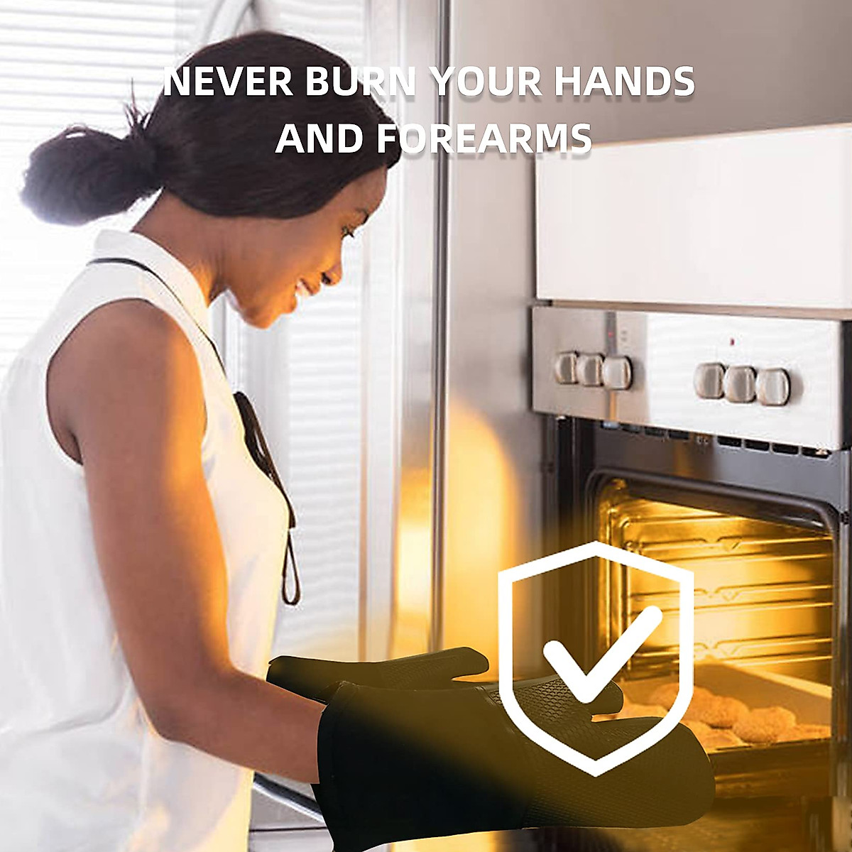 Oven Mitts and Pot Holders Sets Heat Resistant up to 500°F, Kitchen Mittens with Quilted Cotton Lining, Heavy Duty Silicon Oven Mittens Anti-Slip, Set of 3, 13 inches, Black Oven Mits