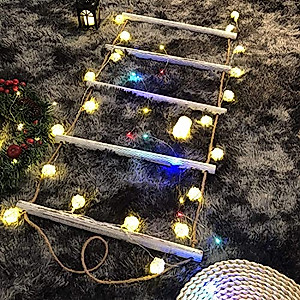 Towel Rack for Bathroom- 3.3-Foot Wall Hanging Whitewashed Wood & Rope Blanket Ladder with 5 Rungs for Farmhouse Room Decor (Whitewashed)