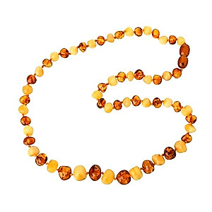 AmberJewelry Baltic Amber Necklace - Adult Amber Bead Necklace - Milky and Cognac Polished Amber Beads - Multiple Lengths (17.7) A1-1B 0