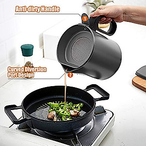 Bacon Grease Container with Strainer 1.7L Used Cooking Oil Container Deep Kitchen Fat Filter Pot Grease Keeper Stainless Steel Large Frying Oil Disposal/Storage Can