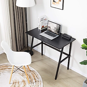 Alecono Small Computer Desk 35'' Kids Writing Desk for Small Space Simple Home Workstation Office Tiny Desk Student Study PC Gaming Table with Metal Frame for Bedroom, Black (X002EYTOCB)