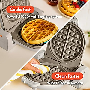 bella Flip-n-Store Waffle Maker with EverGood™ Ceramic Nonstick Coating, Fits-anywhere™ Kitchenware, Power Indicator Light, Cool Touch Handle & Cord Wrap, 7” Wide & 1" Deep Plates, 1000 Watt, Oatmilk