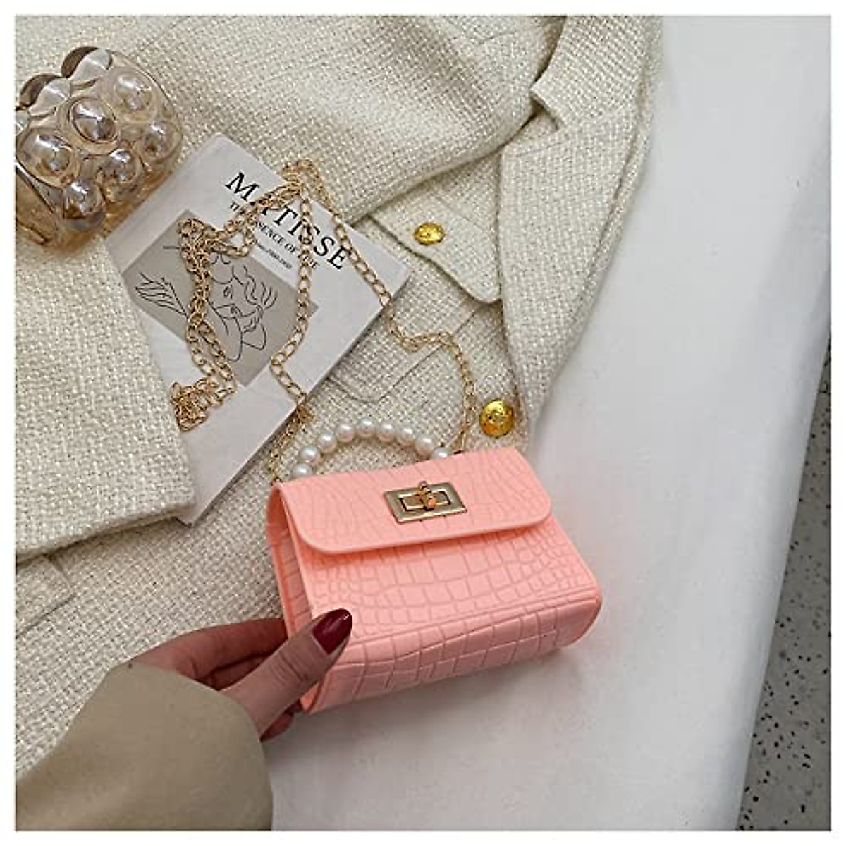 Vanknono Women’s Mini Crossbody Bags Crocodile Pattern Clutch Purse, Trendy Cute Purse Mini Purse for Women Girls, Pink