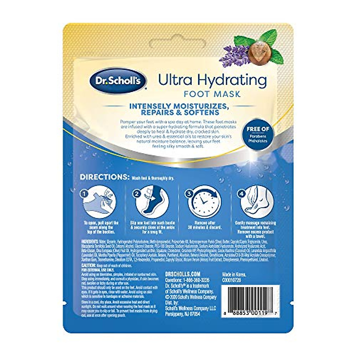 Dr. Scholl's Ultra Hydrating Foot Mask 3 Pack , Intensely Moisturizes Repairs and Softens Rough Dry Skin with Urea, 3 Count 1 Pair