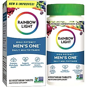 Rainbow Light Mens One Multivitamin, Men's Daily Multivitamin Provides High-Potency Immune Support, With Vitamin C, Vitamin D and Zinc, Vegetarian, 60 Count