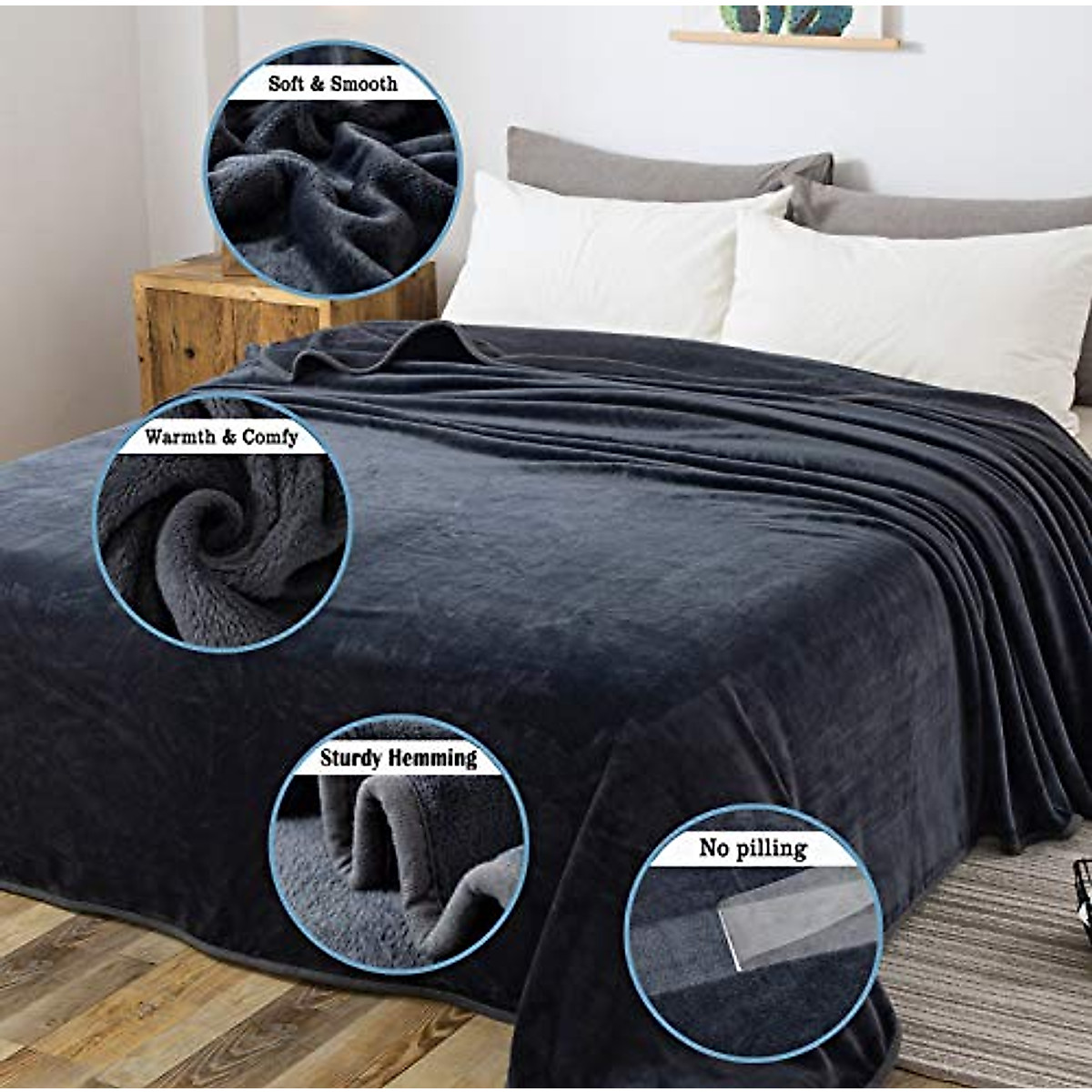 Soft Queen Size Blanket for All Season Warm Fuzzy Microplush Lightweight Thermal Fleece Summer Autumn Fall Winter Spring Blankets for Queen Full Bed Couch Sofa,90x90 Inches,Dark Gray