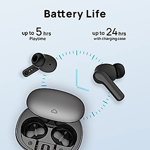 Konnek Stein True Wireless Earbuds, Bluetooth 5.1 Active Noise Cancelling Headphones, Sliding Design Charging Case 500mAh, IPX4 Waterproof, Deep Bass Built-in Mic Call for Business & Sports - Black