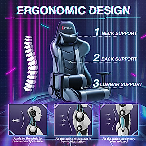 Devoko Ergonomic Gaming Chair Racing Style Adjustable Height High Back PC Computer Chair with Headrest and Lumbar Support Executive Office Chair (Grey)