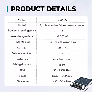 LAB FISH Laboratory Digital Multi Place Magnetic Stirrer Speed 50-1500RPM 6x500ML Position Stir Plate Synchronization & Asynchronous Control Timing for Lab