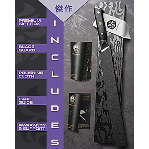 KESSAKU Carving Knife - 12 inch - Damascus Dynasty Series - Razor Sharp - Granton Edge - Forged 67-Layer Japanese AUS-10V High Carbon Stainless Steel - G10 Garolite Handle with Blade Guard