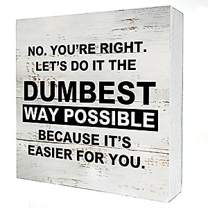 Funny Quotes Dumbest Way Possible Wooden Box Sign Desk Decor Rude Wood Block Plaque Rustic Box Sign for Living Room Office Shelf Table Decoration (5 X 5 Inch)