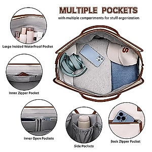 ETRONIK Weekender Overnight Bag for Women, Large Travel Duffle Bag with Shoe Compartment & Wet Pocket, Carry On Tote Bag Gym Duffel Bag with Toiletry Bag, Bag for Hospital 4 Pcs Set, Beige-Brown