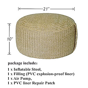 weruisi Woven Inflatable Ottoman with Air Pump D21”x H10” Outdoor Indoor Pouf Patio Footrest Stool with Portable Handle, Round Ottoman for Patio Garden, Camping, Bedroom, Living Room…