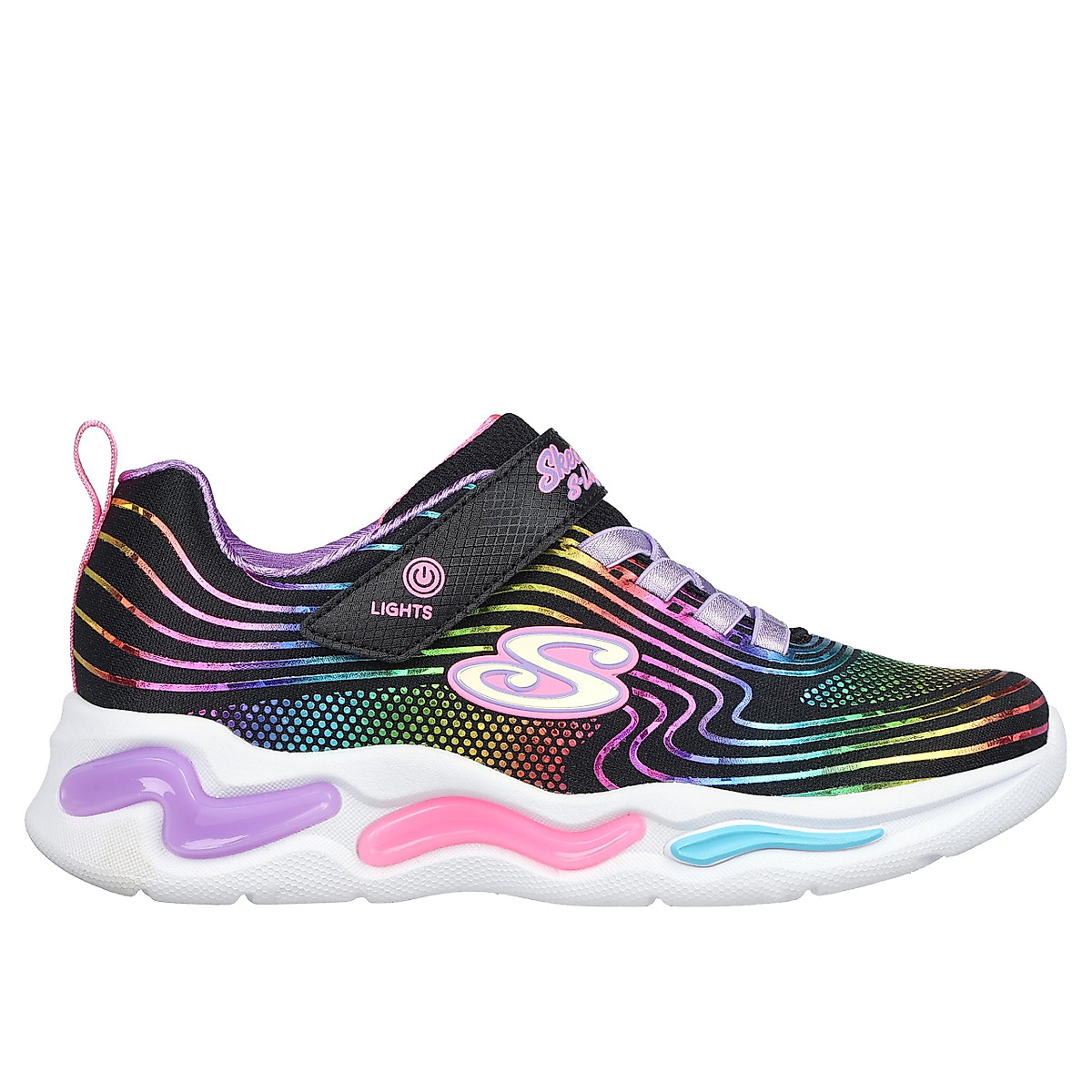 Skechers Kids Wavy Beams Sneaker, Black/Multi, 12 US Unisex Little Kid