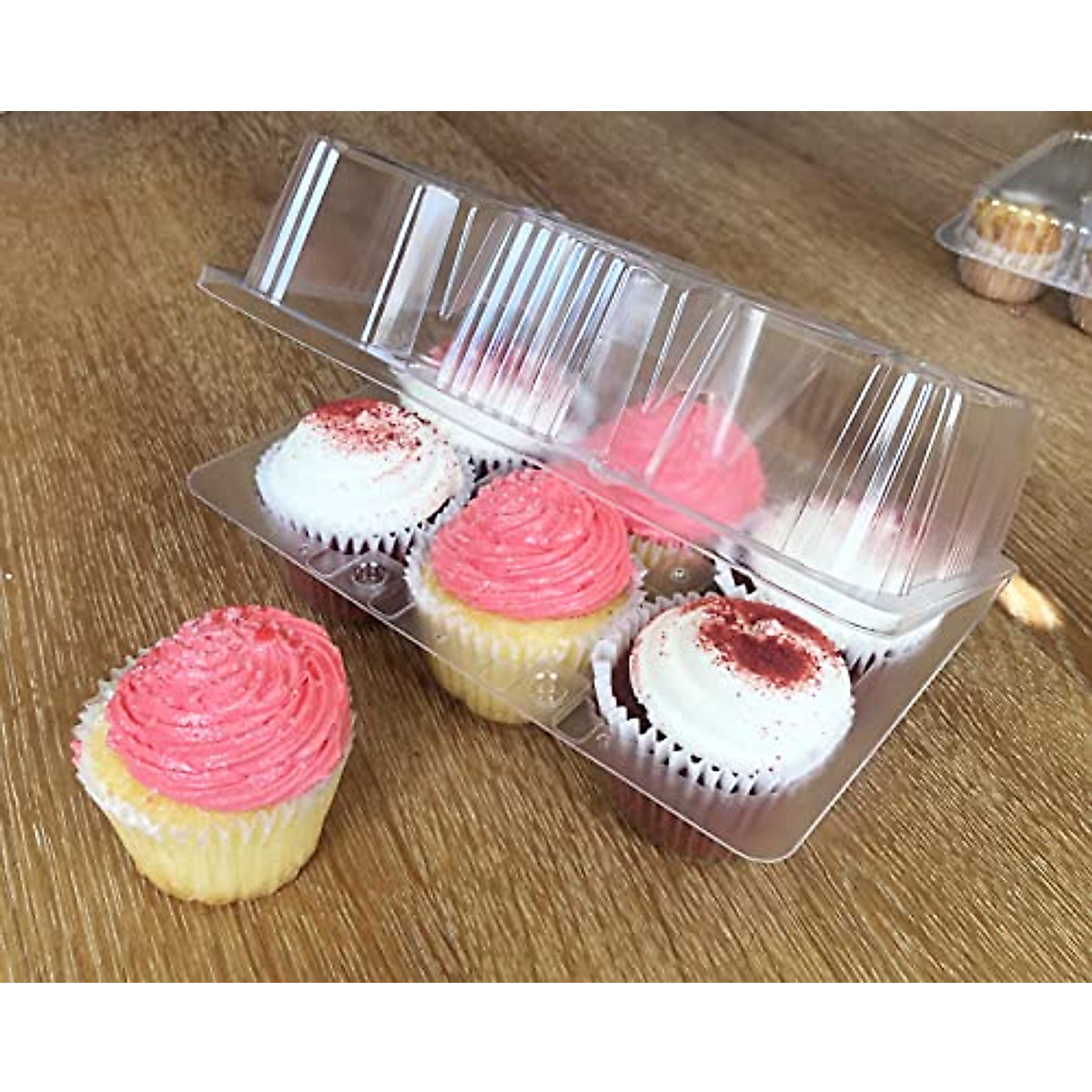 4U'LIFE 6 Compartment Crystal Clear Dome Lid Hinged Cupcake/Muffin Container,Cupcake carrier, Packaging Transporter, Cupcake Trays, Cupcake Holders-Pack of 10