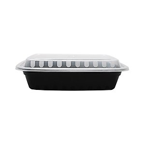 Karat IM-FC1024B 24 oz. PP Injection Molding Microwaveable Food Containers with Clear Lids, Rectangular - Black (Case of 150)