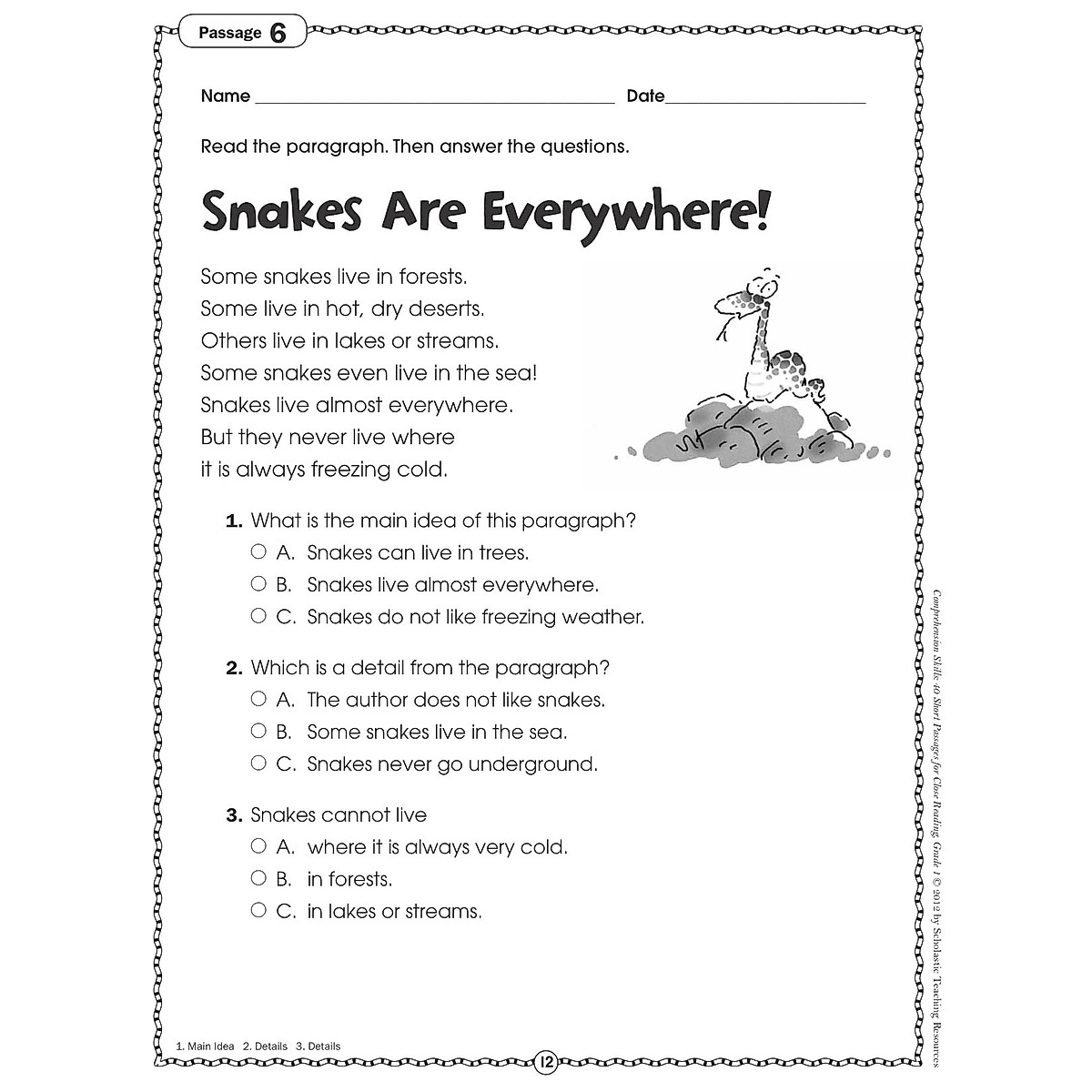 Comprehension Skills: Short Passages for Close Reading: Grade 1