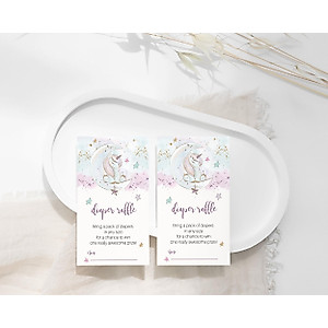Paper Clever Party Unicorn Diaper Raffle Tickets - 25 Pack - Girls Baby Shower Games for Prizes - Invitation Insert Cards for Diaper Raffle