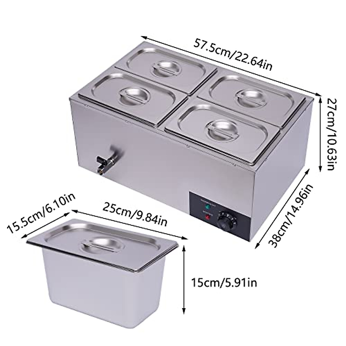 110V Food Soup Warmer 4 Pan,Table Food Grade Stainelss Steel Countertop Commercial Canteen Buffet Server Steam Stove Heater, 600W Electric Countertop Food Warmer with Temperature Control