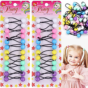 Beauty Town 24 Count Girls Hair Ties with Balls Bubble Twinbead Ponytail Holders (White, Pink, Sky Blue, Yellow, Mint, Purple)