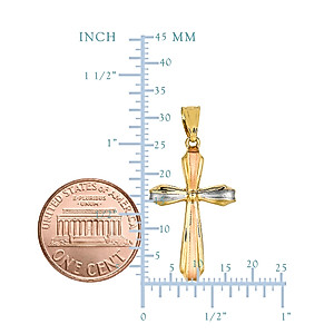 Jewelry Affairs 14k Tricolor Gold Satin And High Polish Finish Cross Pendant