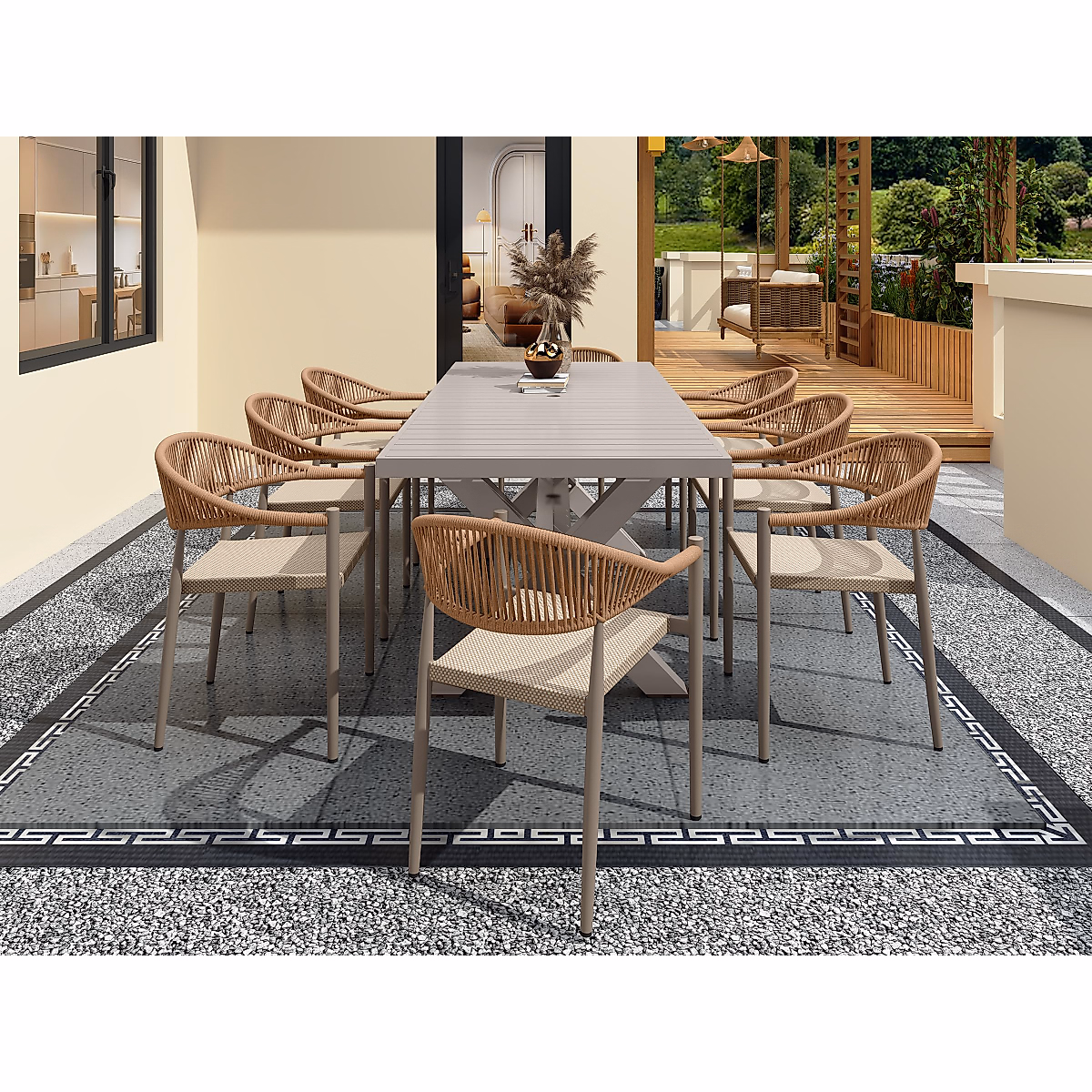 TWT Patio Chairs Set of 4 Outdoor Stackable Dining Chairs for All Weather, Breathable Textilene Garden Outdoor Furniture for Backyard Deck, Light Brown