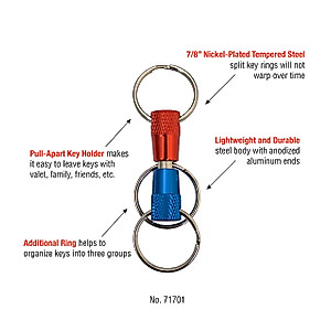 Lucky Line 3-Way Pull Apart Keychain,1 Pack, Red, Blue and Silver (71701)