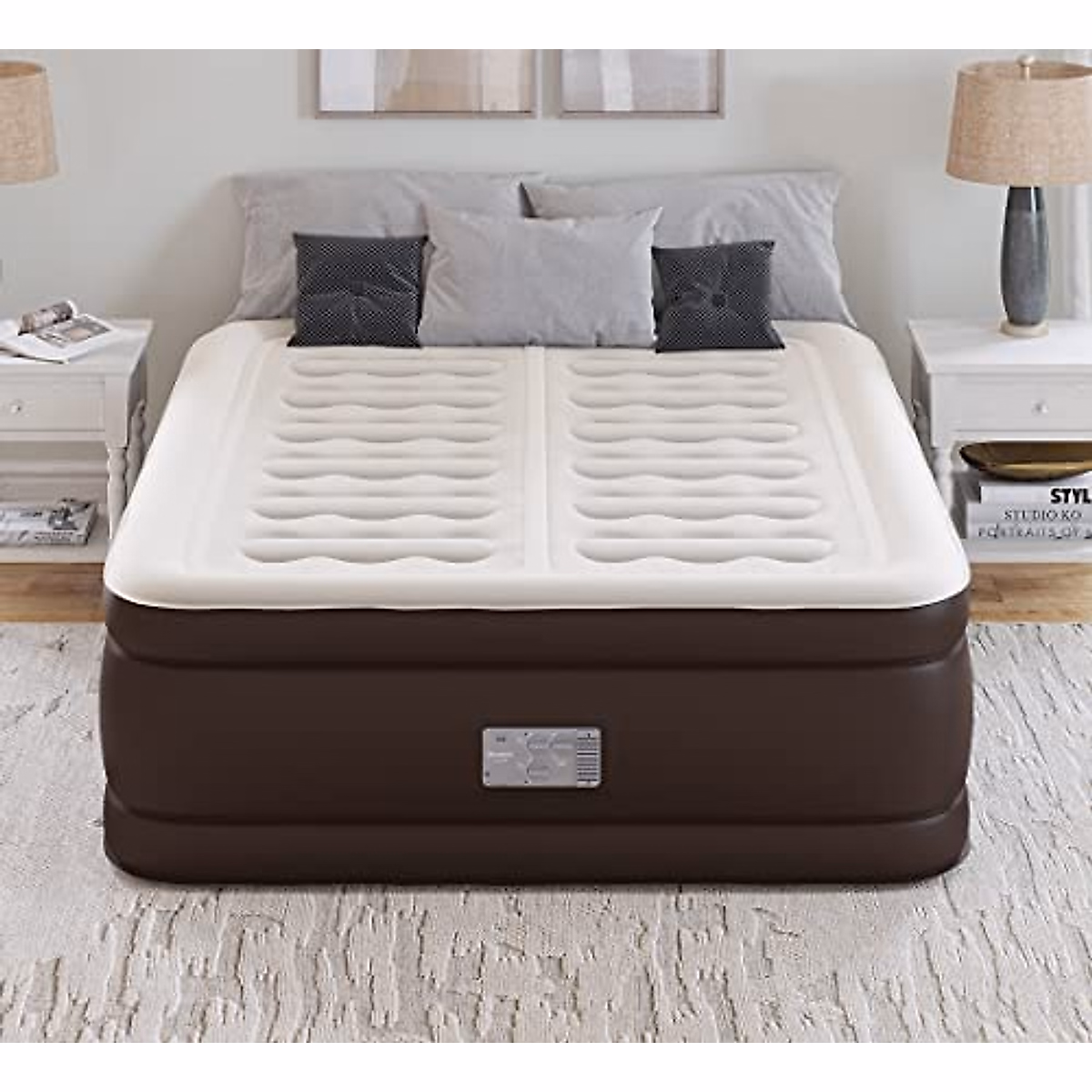 Beautyrest Silver Duet Luxury 18" Size Queen Air Mattress with Built-in High Speed Tri-Zone Pump for Camping, Home, Guests Inflatable Blow Up Waterproof Airbed
