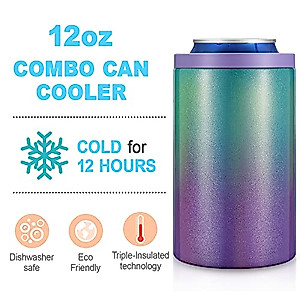 Can Cooler for 12oz Standard Can/Bottle Cooler, Stainless Steel, Dishwasher Safe, Double-Wall Insulated Can Sleeve for Standard Size 12oz Beer/Drinking Can Cooler Bottle (Purple Green)