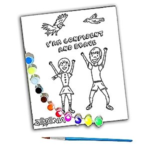 ZoZonia - I Am Confident And Brave Kids Canvas Painting Kit 10"X12". Includes 11 Colors 2 ml Acrylic Paints & Brush. Arts & Crafts for Girls & Boys (I Am Confident & Brave)