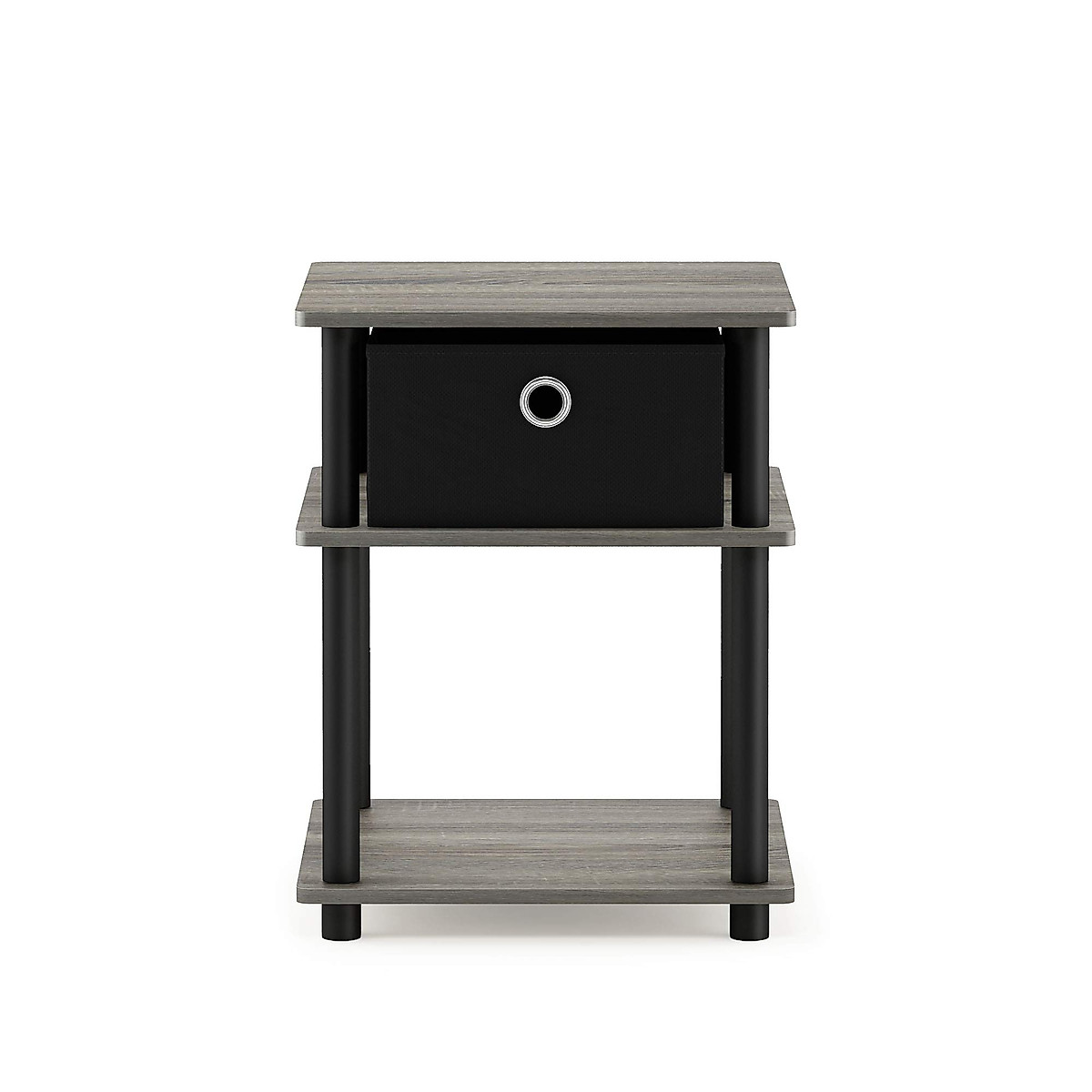Furinno Turn-N-Tube 3-Tier End Table, French Oak Grey/Black/Black,18063GYW/BK/BK