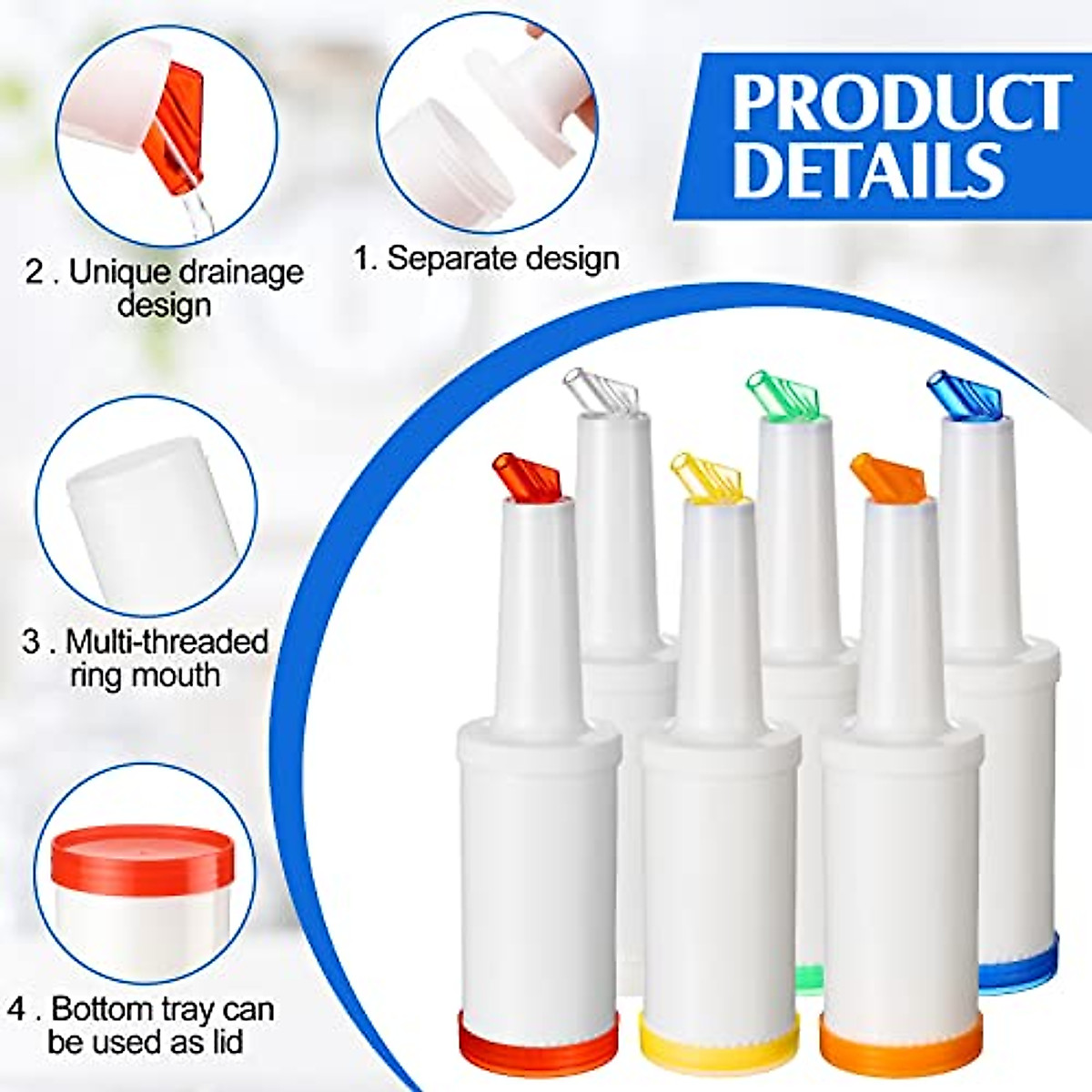 24 Pack Bar Pour Colorful Juice Pouring Bottle Containers 34 oz Plastic Juice Dispensers in 6 Colors for Bar Home Kitchen Party Supplies