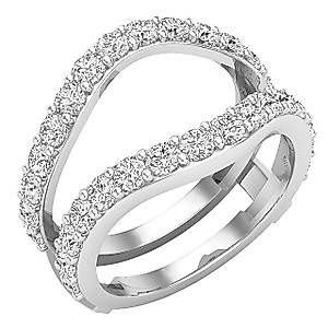Dazzlingrock Collection 1.75 Carat (ctw) Round Lab Grown Diamond Ladies Wedding Enhancer Guard Double Ring, 18K White Gold, Size 6