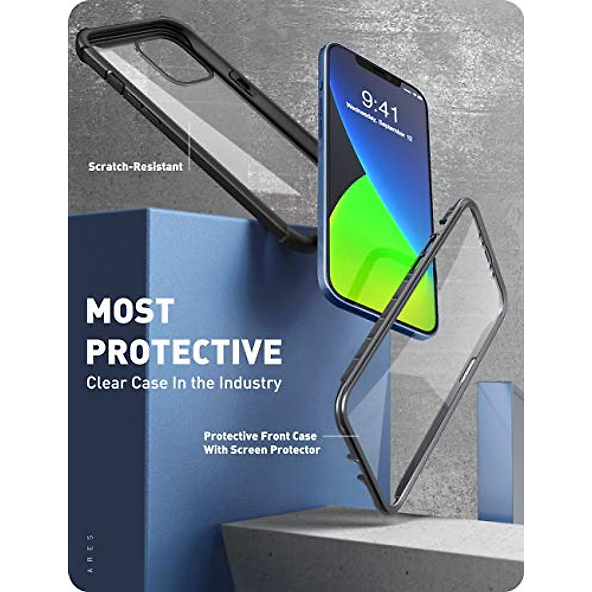 i-Blason Ares Series Designed for iPhone 12 Mini Case (2020), Dual Layer Rugged Clear Bumper Case with Built-in Screen Protector (Black)