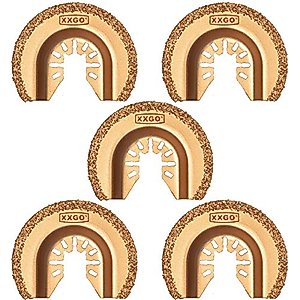 XXGO 5 Pcs Semicircle Carbide Oscillating Multi Tool Blades Universal Compatible with Bosch Chicago Craftsman Dremel Makita Milwaukee Porter Cable Ridgid Ryobi Rockwell XG8561