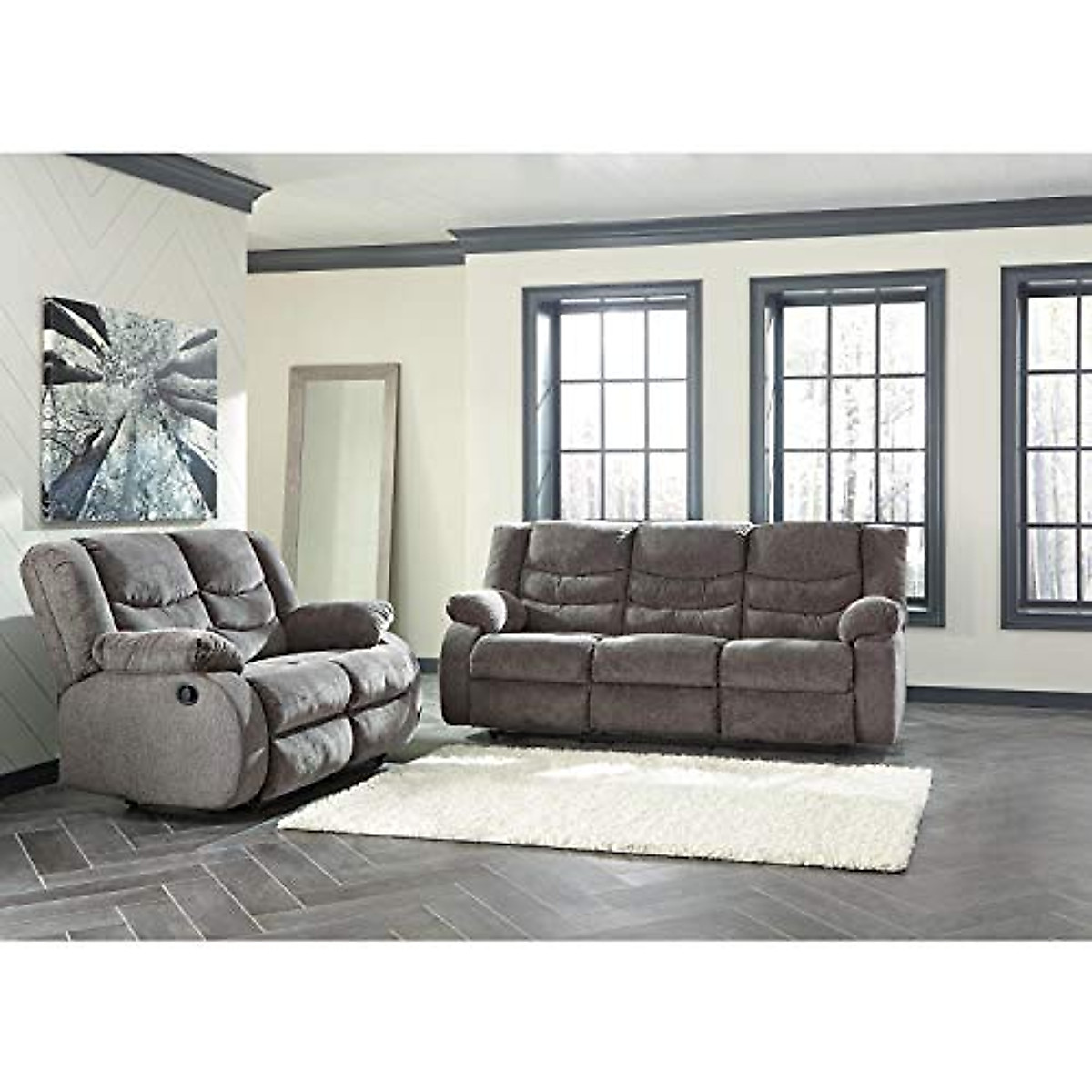 Signature Design by Ashley Tulen Modern Manual Pull Tab Reclining Loveseat, Dark Gray