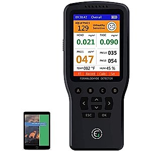 Air Quality Pollution Monitor, Formaldehyde Detector, Temperature & Humidity Meter, Sensor, Tester; Detect PM2.5/PM10/PM1.0 Micron Dust, Test Indoor TVOC Volatile Organic Compound Gas; eBook